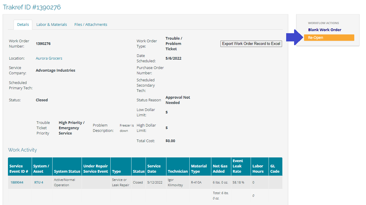 How to open a closed work order - Article – Trakref v3